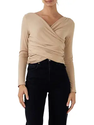 Endless Rose Endless Rose Shirred Crop Top Taupe