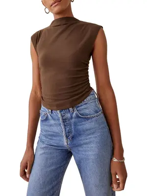 REFORMATION Reformation Lindy Ruched Crop Top Cafe