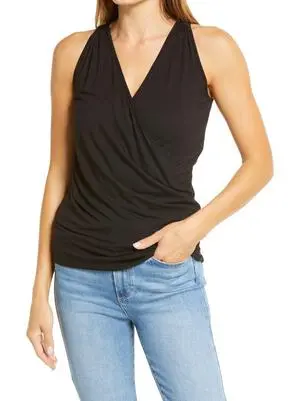 Loveappella Loveappella Faux Wrap Tank Black