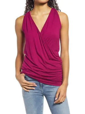 Loveappella Loveappella Faux Wrap Tank Magenta