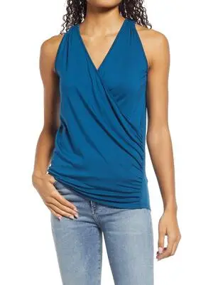 Loveappella Loveappella Faux Wrap Tank Teal