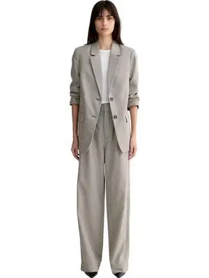Everlane Draper Pleated Wide Leg Pant Deep Taupe Mini Gingham