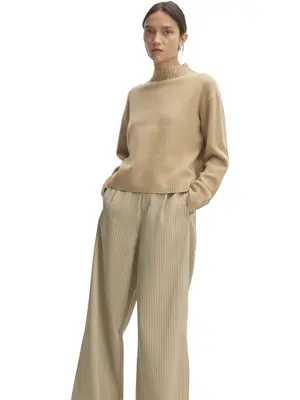 Everlane Draper Pleated Wide Leg Pant Khaki/black