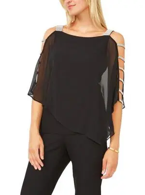 Chaus Chaus Sparkle Strap Layered Chiffon Blouse Black