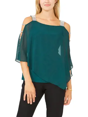 Chaus Chaus Sparkle Strap Layered Chiffon Blouse Emerald