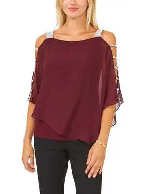 Chaus Chaus Sparkle Strap Layered Chiffon Blouse Mulberry