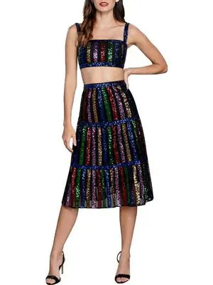 Dress The Population Sequin Crop Tank And Skirt Set - Black Multi