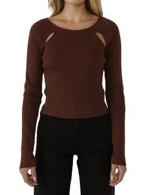 Endless Rose Cutout Long Sleeve Top - Brown