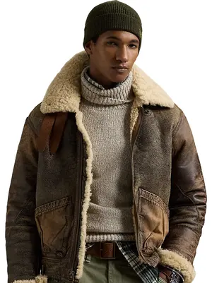 Ralph Lauren Leather-trim Shearling Bomber Jacket - Brown Earth