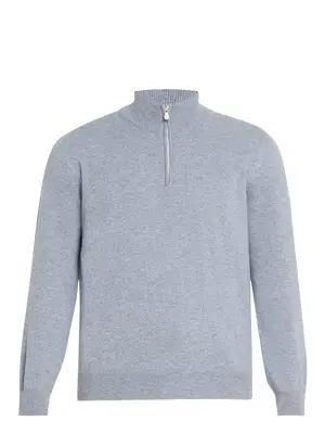 Brunello Cucinelli Cashmere Quarter-Zip Sweater Blue
