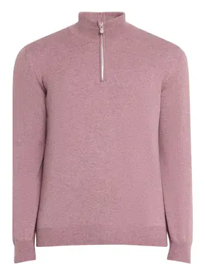 Brunello Cucinelli Cashmere Quarter-Zip Sweater Light Red