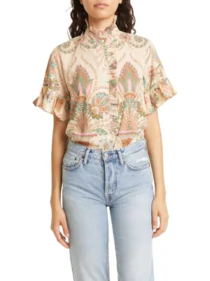 Mille MILLE Vanessa Ruffle Detail Cotton Blouse Versailles