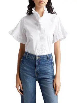 Mille MILLE Vanessa Ruffle Detail Cotton Blouse White