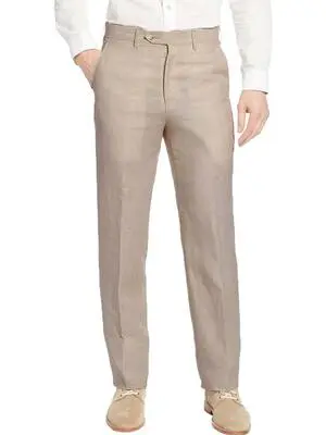 Berle Berle Flat Front Linen Trousers Natural