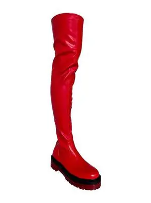 AZALEA WANG Euro Platform Over The Knee Boot - Red