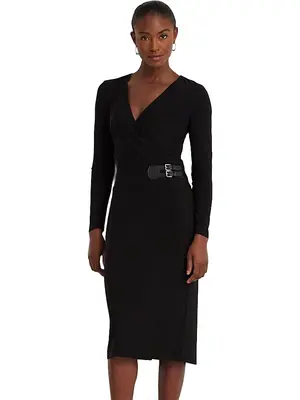 Ralph Lauren Buckled Jersey Faux-wrap Dress - Black