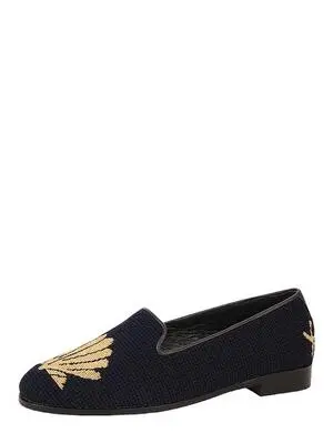 BYPAIGE ByPaige Needlepoint Metallic Scallop Flat Gold/ Navy