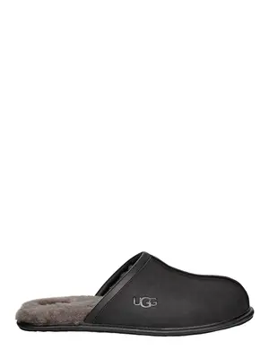 UGG UGG Scuff Leather Mule Slippers With Wool Lining Black