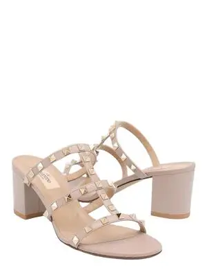 Valentino Garavani Rockstud Caged 60mm Slide Sandals - Poudre