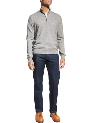 Neiman Marcus Neiman Marcus Wool-Cashmere Quarter-Zip Sweater Lt Grey