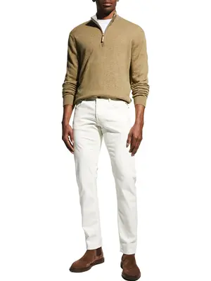 Neiman Marcus Neiman Marcus Wool-Cashmere Quarter-Zip Sweater Lt Olive