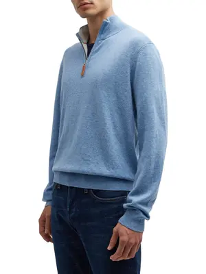 Neiman Marcus Neiman Marcus Wool-Cashmere Quarter-Zip Sweater Ltblu