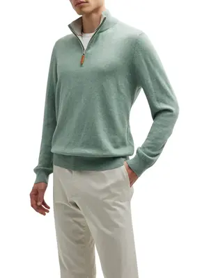 Neiman Marcus Neiman Marcus Wool-Cashmere Quarter-Zip Sweater Seafoam