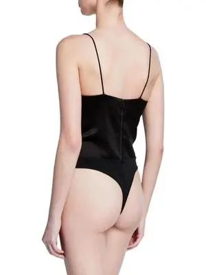 Alice + Olivia Harmon Satin Bodysuit - Black
