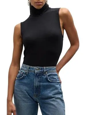 Majestic Filatures Majestic Filatures Sleeveless Stretch Turtleneck Top Black