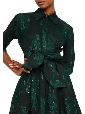 Rickie Freeman For Teri Jon Metallic Jacquard Shirtdress - Emerald