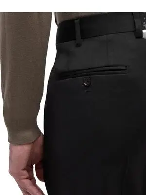 Emporio Armani Flat-front Wool Trousers - Black