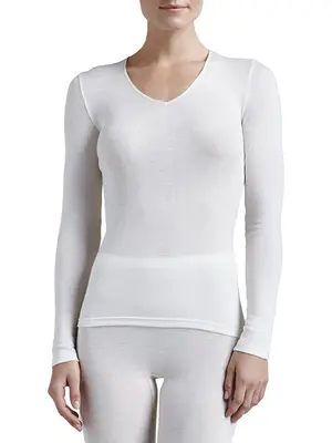 Hanro Hanro Wool And Silk Blend V-Neck Top White Pattern