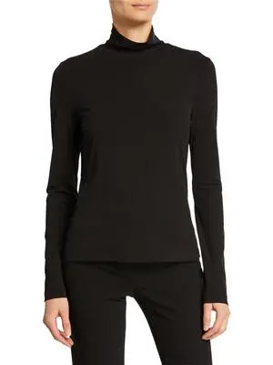 St. John Fine Jersey Long-sleeve Turtleneck - Caviar