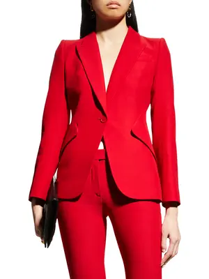 Alexander McQueen Classic Single-breasted Suiting Blazer Navy