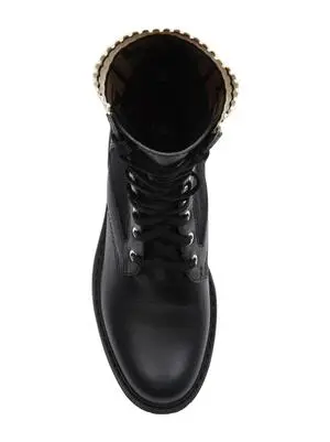 Fendi Leather Combat Boots With Ff Cuff - Black