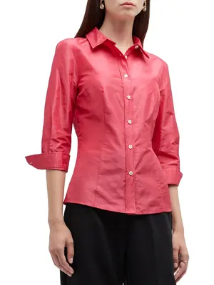 Carolina Herrera Carolina Herrera Taffeta Button-Front Shirt Azalea