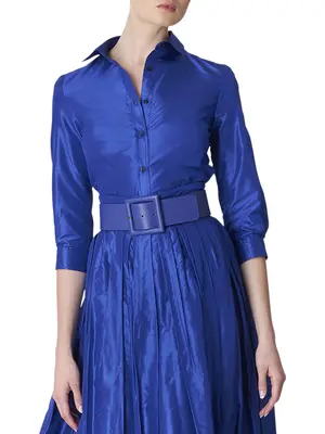 Carolina Herrera Carolina Herrera Taffeta Button-Front Shirt Cobalt