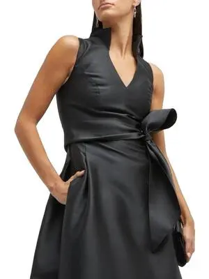 Carolina Herrera Satin V-neck Gown - Black