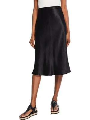 Vince Satin Slip Midi Skirt - Black