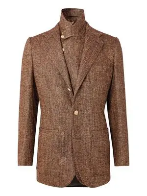 UMIT BENAN UMIT BENAN - Layered Herringbone Tweed Suit Jacket - Men - Brown 