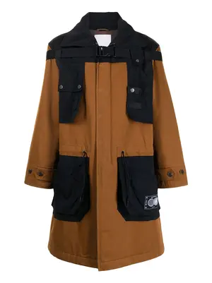 PORTS V Panelled Hooded Raincoat - Brown