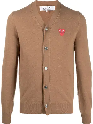 Play Comme Des Garcon Embroidered Logo-patch Cardigan - Brown