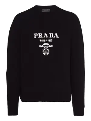 Prada Logo Intarsia Wool-cashmere Jumper - Black