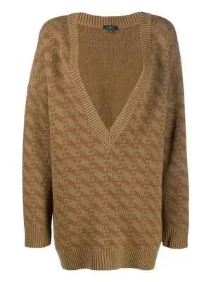 MAISON JEJIA Jacquard V-neck Jumper - Brown