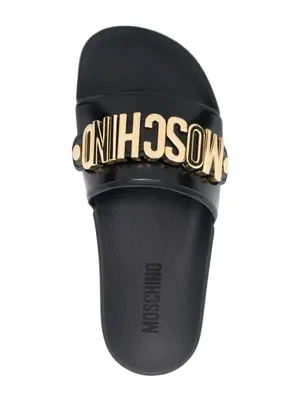 Moschino Plaque Slides - Black