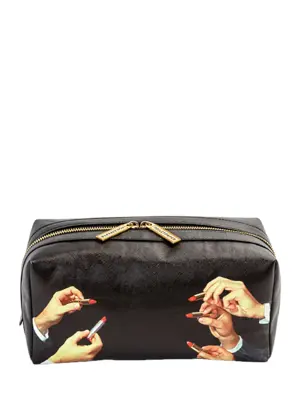 SELETTI Toiletpaper Lipstick-print Canvas Wash Bag - Black