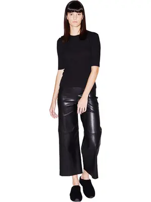 Rosetta Getty Rosetta Getty Pull On Cropped Straight Leather Pant Black / White