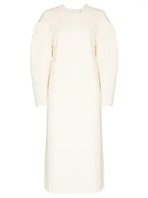 Tibi Dropped Shoulder Puffer Sleeve Dress - Neutrals