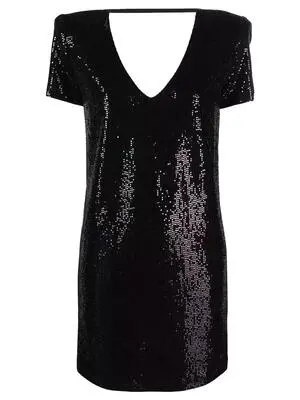 BLANCA VITA Sequin-embellished V-neck Dress - Black