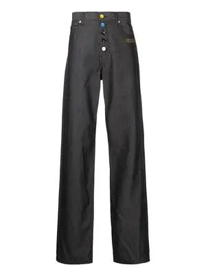 Off-White Slogan-print Straight Leg Jeans - Black
